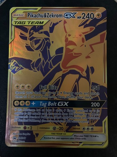 Pikachu & Zekrom Tag Team Full Art Gold Card Promo Jumbo Card SM248 ...