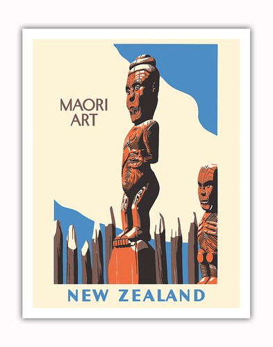 New Zealand - Maori Art - Vintage Travel Poster by Marcus King 1940 | eBay
