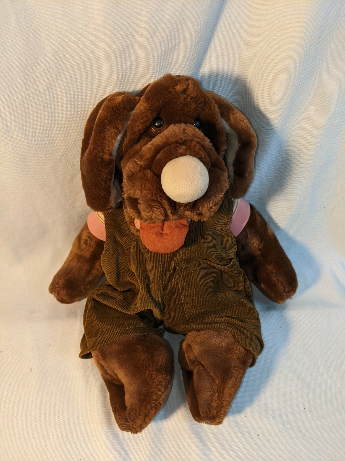 Vtg 1981 GanzBros Wrinkles The Dog Hand Puppet Plush Overalls Striped ...