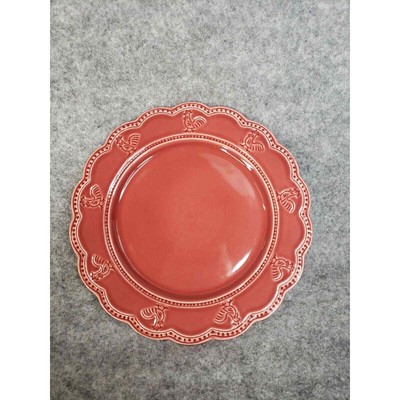 Vintage Porcelain Ceramic Red Dinner Plate With Roosters Scalloped ...