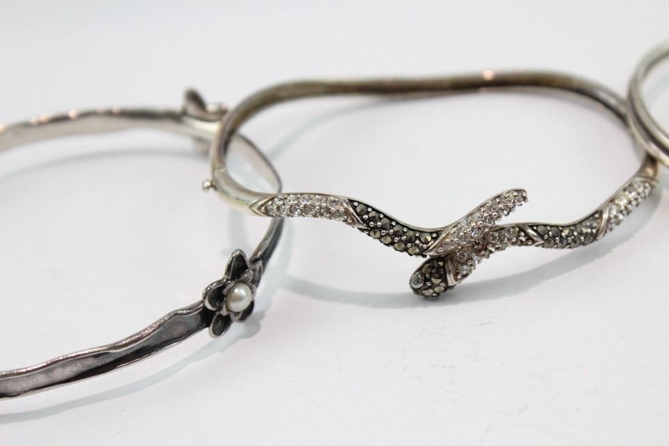 Sterling Silver Bangles Torque Snake Stone Set Floral x 3 (39g) | eBay UK