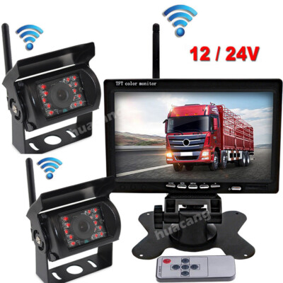 Wireless Dual Rear View Backup Camera 7" Monitor Kit for Truck Caravan ...