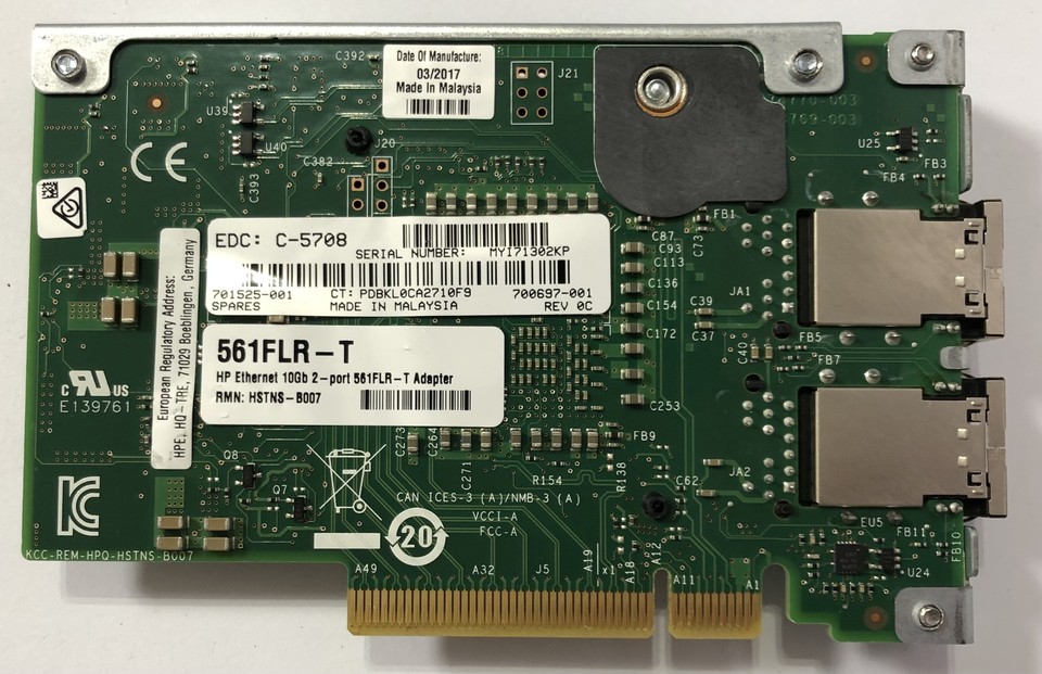 HP ETHERNET 10GB 2-PORT 561FLR-T ADAPTER 701525-001 700699-B21 700697 ...