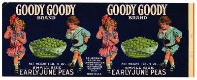 C1920 ORIGINAL VINTAGE CAN LABEL GOODY GOODY SAN FRANCISCO PEAS RARE | eBay