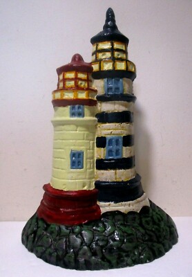 9.75" Rare Vintage Cast Iron Metal Lighthouse Door Stop Nautical Decor ...