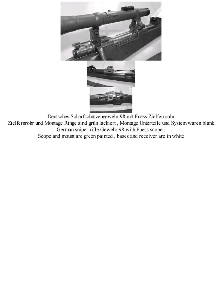 GERMAN SNIPER RIFLE GEWEHR 98 SNIPER R. FUESS SCOPE K98 GREEN RETICLE 5 ...