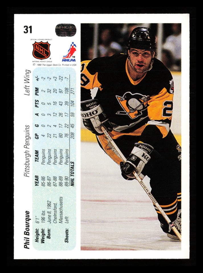 Phil Bourque 1990-91 Upper Deck Hockey NHL #31b Pittsburgh Penguins | eBay