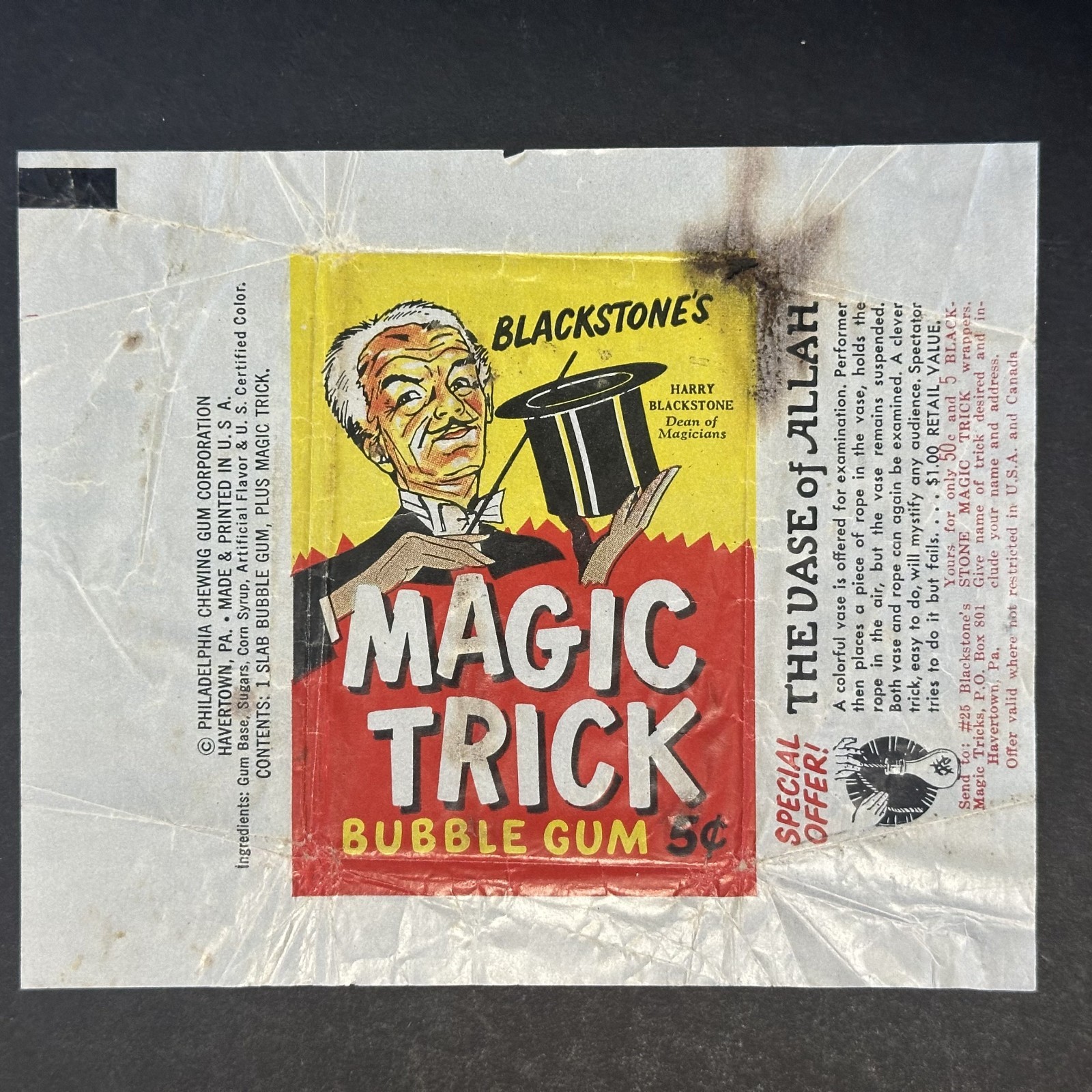 1963 Philadelphia Chewing Gum Blackstones Magic Tricks WAX PACK WRAPPER ...