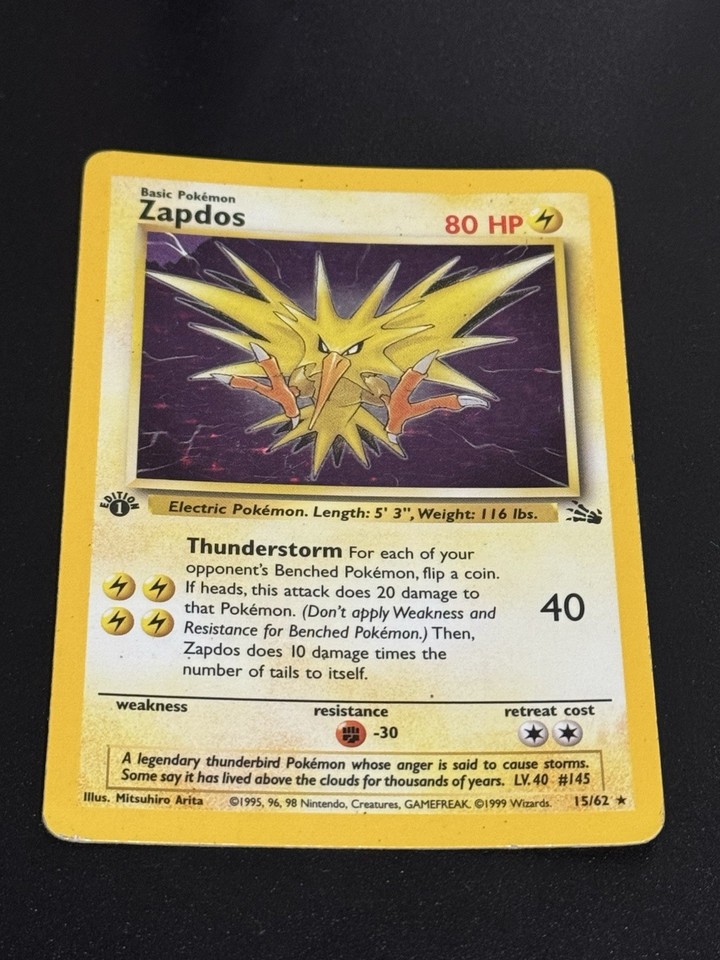 Zapdos Fossil Holo Set First Edition ERROR 15/62 1999 Pokemon Card | eBay