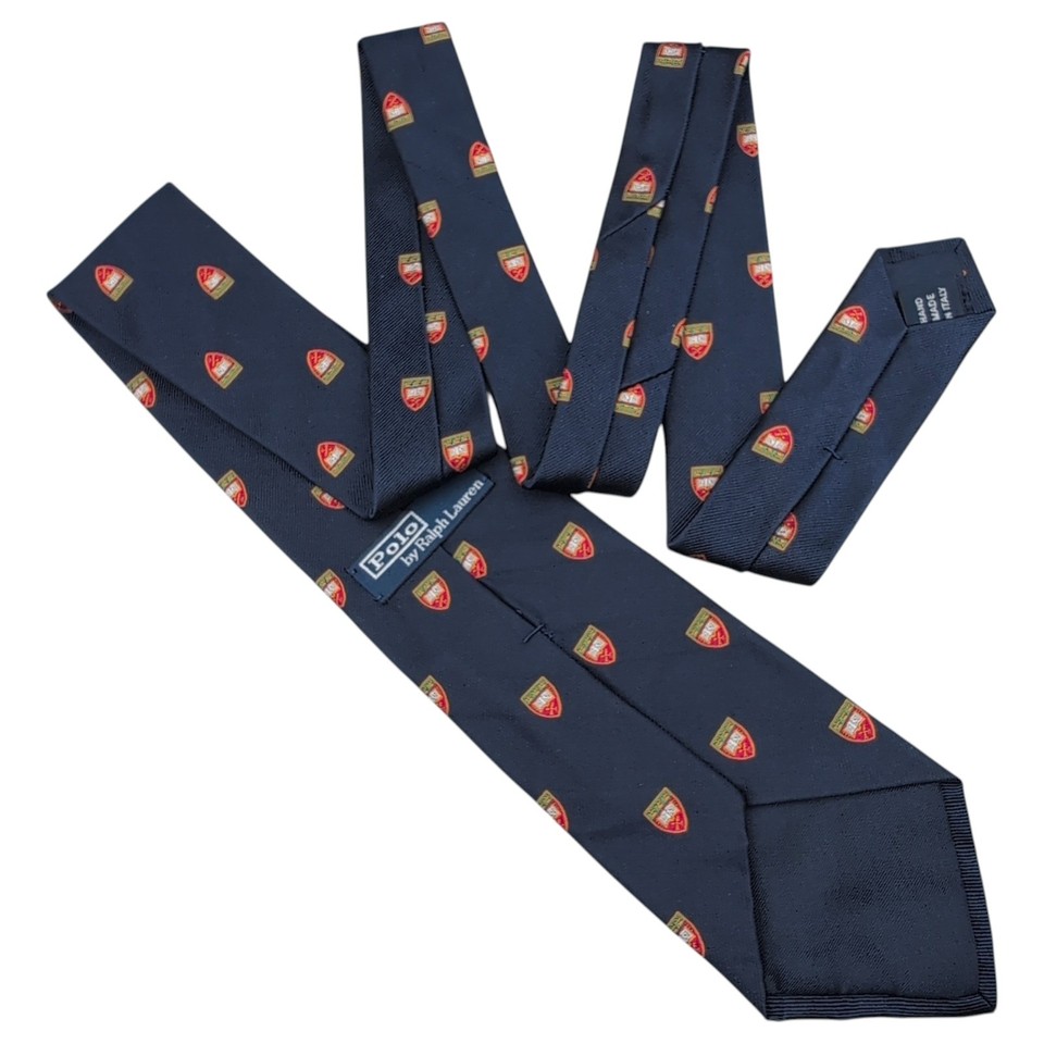 Polo Ralph Lauren Silk Tie Mens Blue Harvard Crest Handmade Italy ...