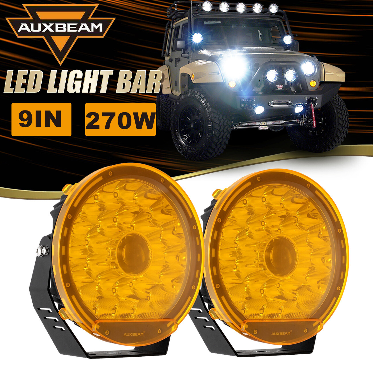 AUXBEAM 9" LED Work Light Driving Pods & Amber Cover For Nissan ...