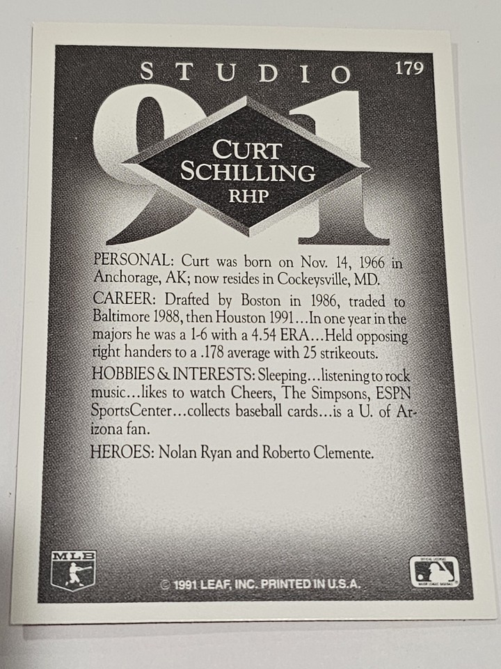 1991 Leaf Studio #179 Curt Schilling Houston Astros | eBay