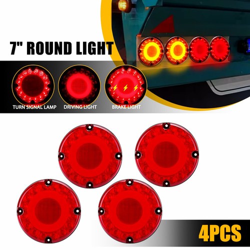 4X 7" Round LED Truck Trailer Bus Stop Turn Signal Tail Brake Light ...