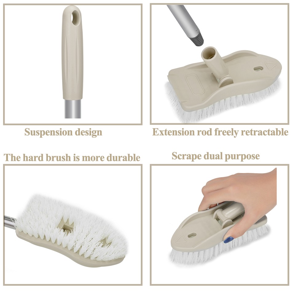 2-in-1 Floor Scrub Brush with Long Handle Bristle Brush Wall Floor ...