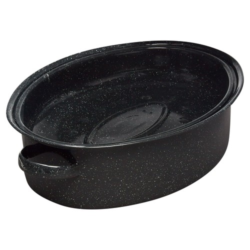 NEW 18″ Roasting Pan With Lid Ceramic Non-Stick Black Oval Roaster ...