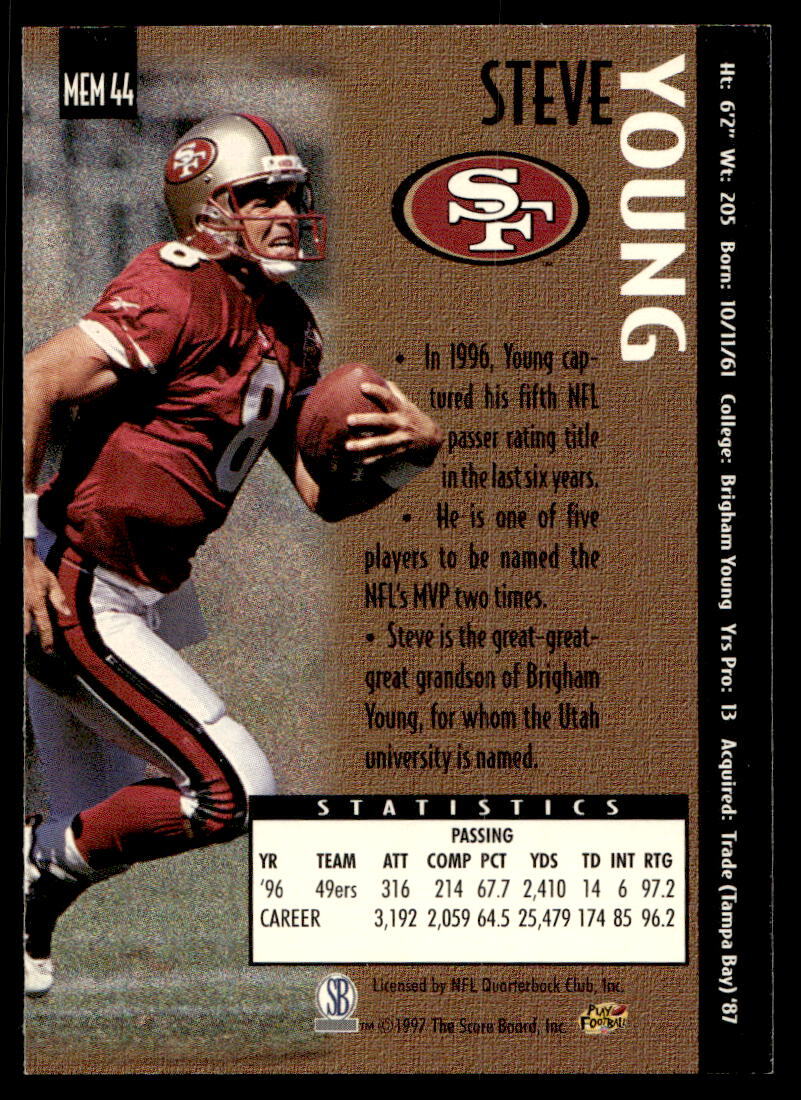 1997 Pro Line Memorabilia #MEM44 Steve Young San Francisco 49ers | eBay