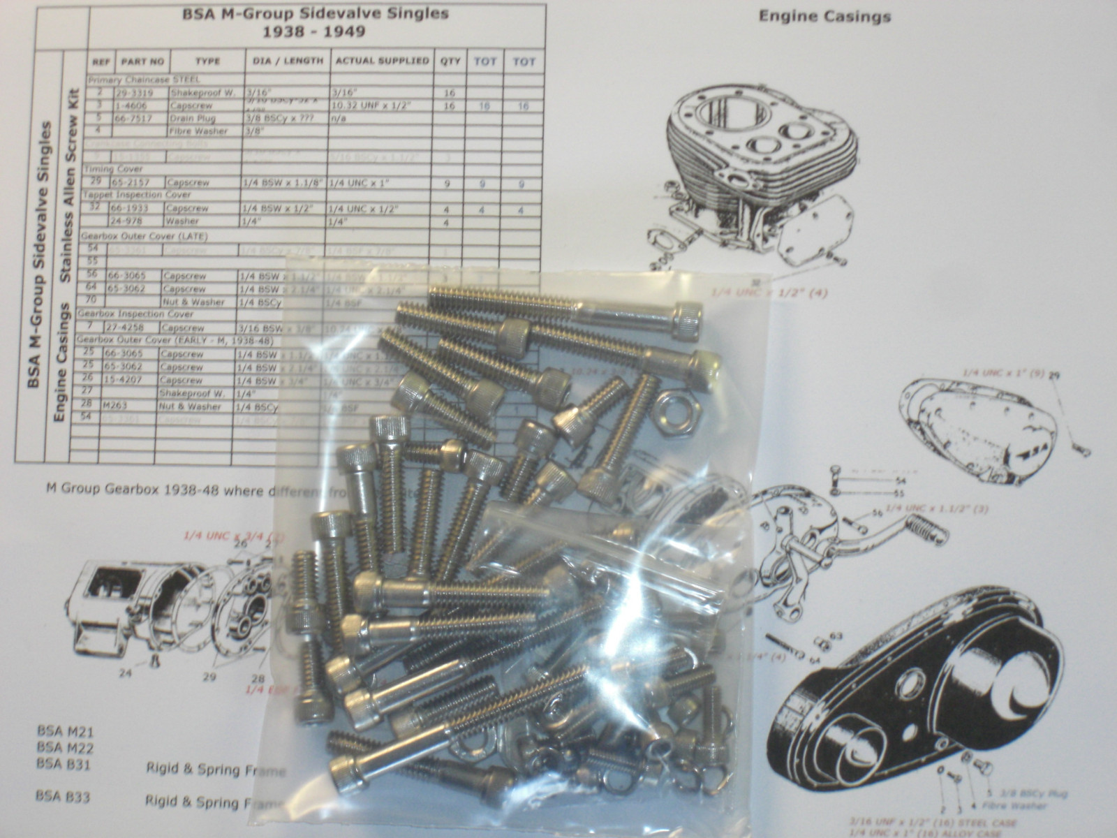 BSA M20 M21 B31-B33 Sidevalve Engine Covers Stainless Steel UNC BSF ...