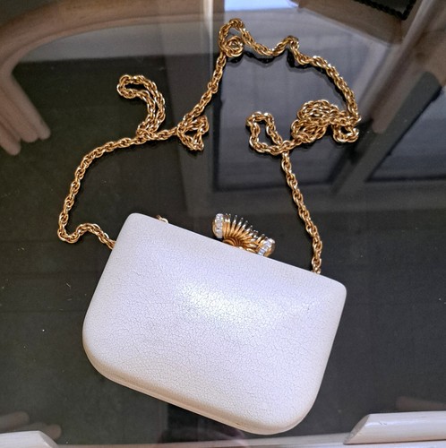Vintage 80s 90s Rodo Italy ivory rhinestone clamshell mini evening bag ...