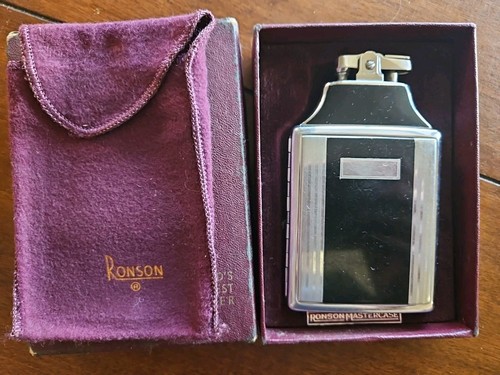 Vintage Ronson Mastercase Lighter Cigarette Case Combo Black Enamel Art ...
