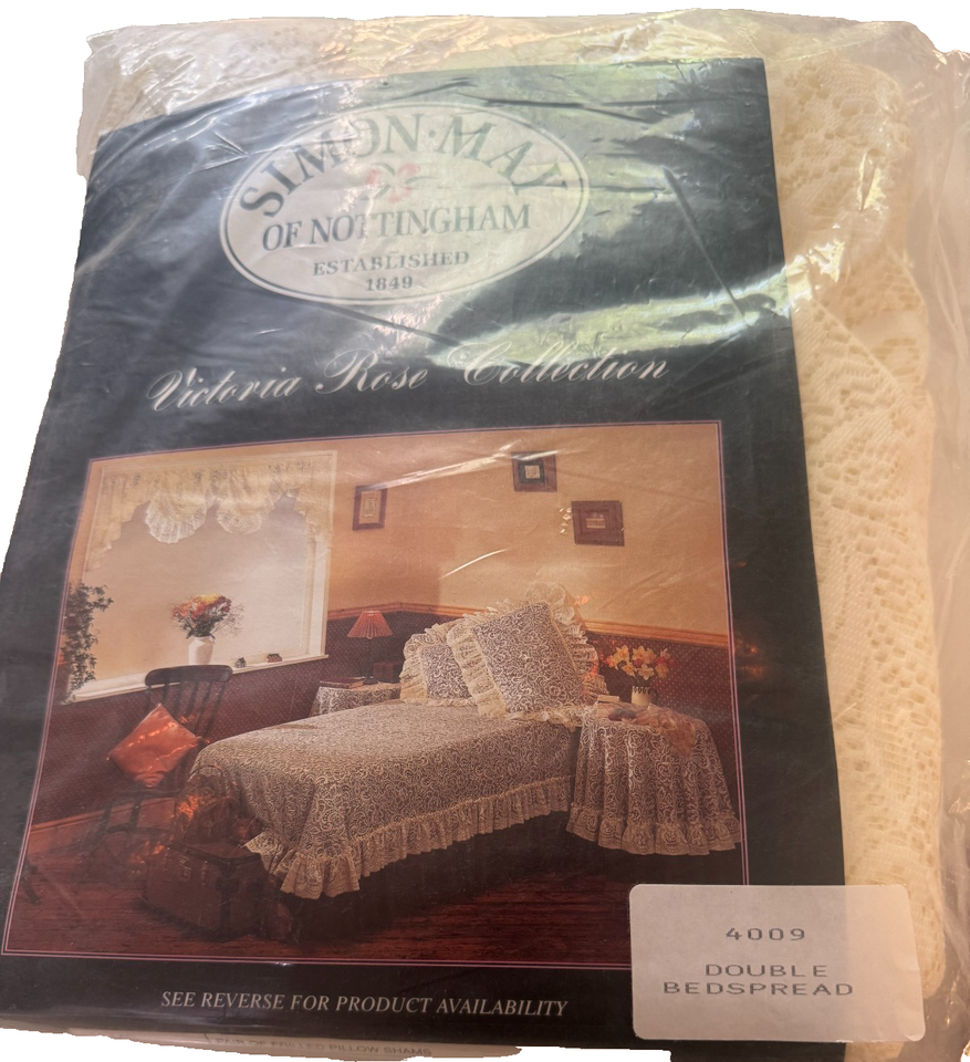Nottingham Lace Full Size Cream Bedspread Cottage Farmhouse Romantic B ...