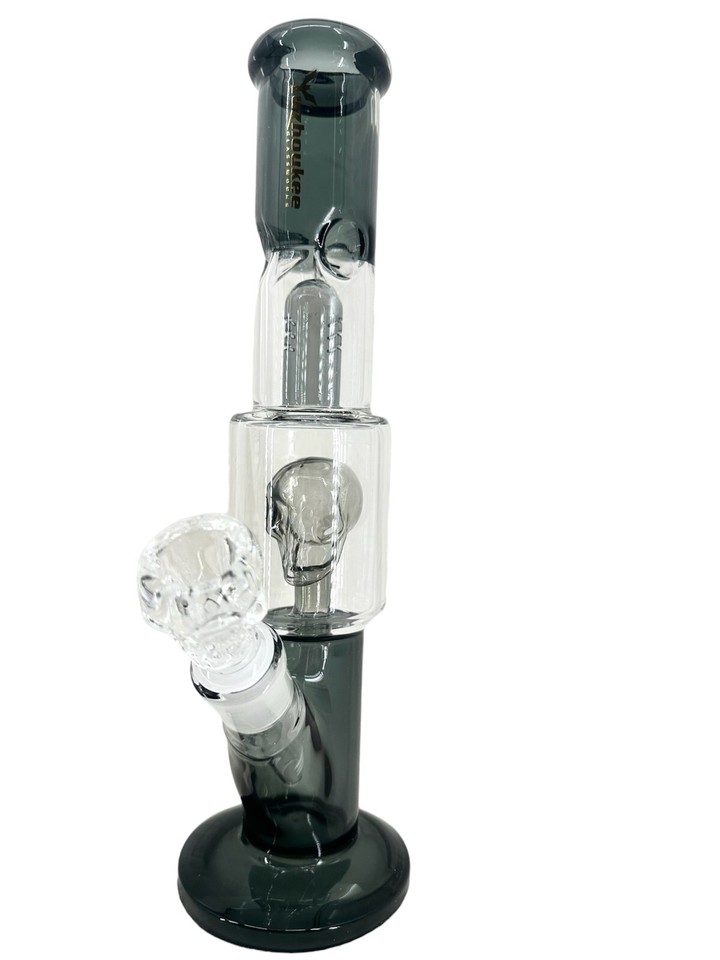 12" Black Skull Bubbler Glass Water Pipe Bong Perk 14mm Bowl Tobacco ...