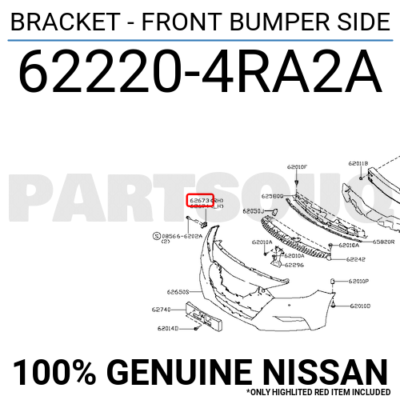 622204RA2A Genuine Nissan BRACKET - FRONT BUMPER SIDE 62220-4RA2A | eBay