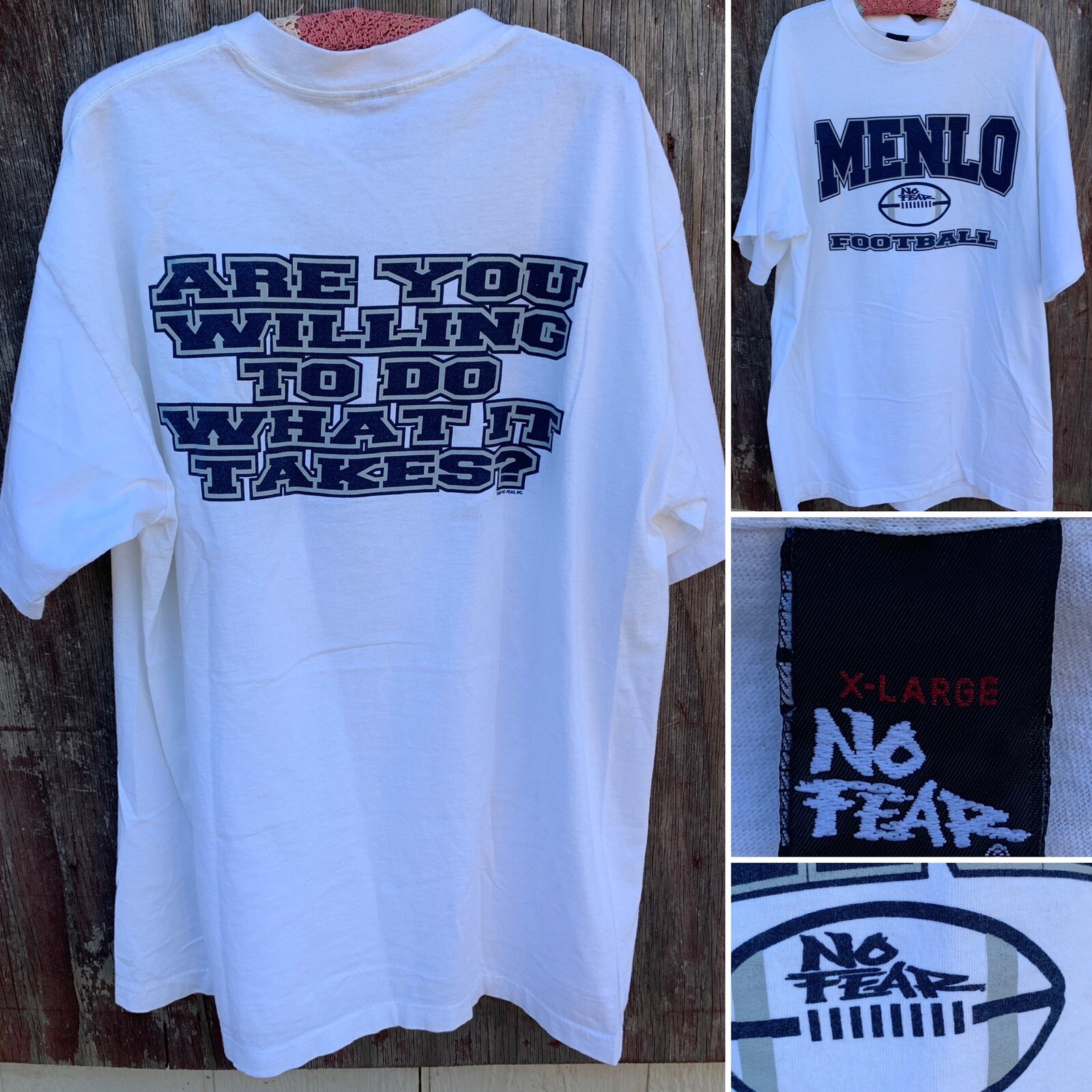 Vintage No Fear Menlo Football T Shirt Single Stitch Made In USA 1990s ...