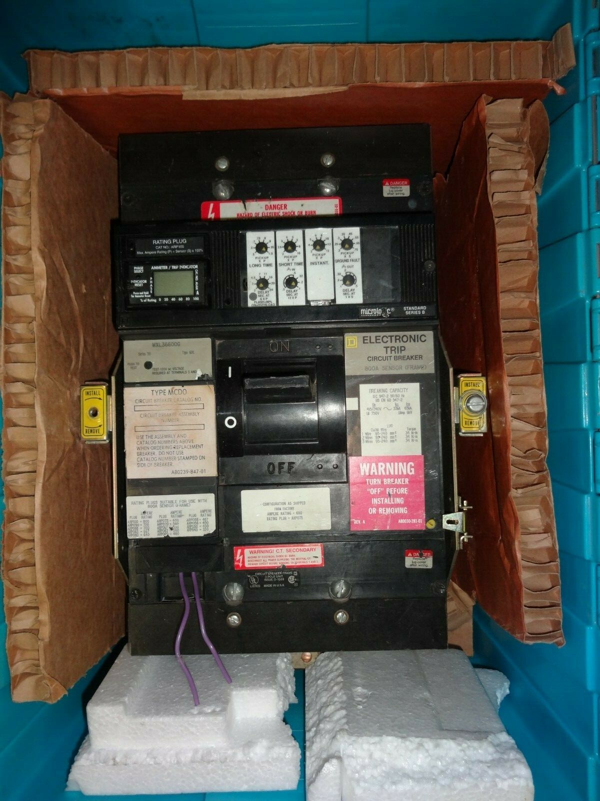 Square D MXL36600G 800 Amp Sensor Circuit Breaker ARP100 Rating Plug ...