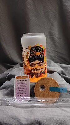 Cute " Fall Girl" 16 Oz Frosted Beer Glass Can Cup, Handmade. Handwash ...