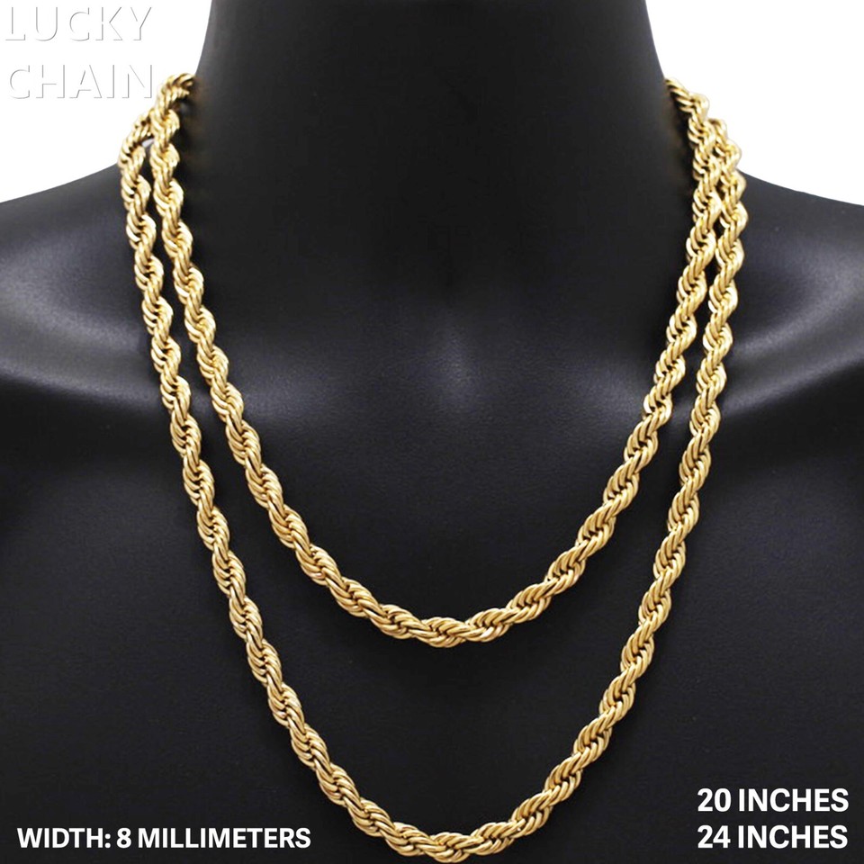20''24'' 316L STAINLESS STEEL GOLD ROPE CHAIN NECKLACE 8mm 72g-88g K11 ...