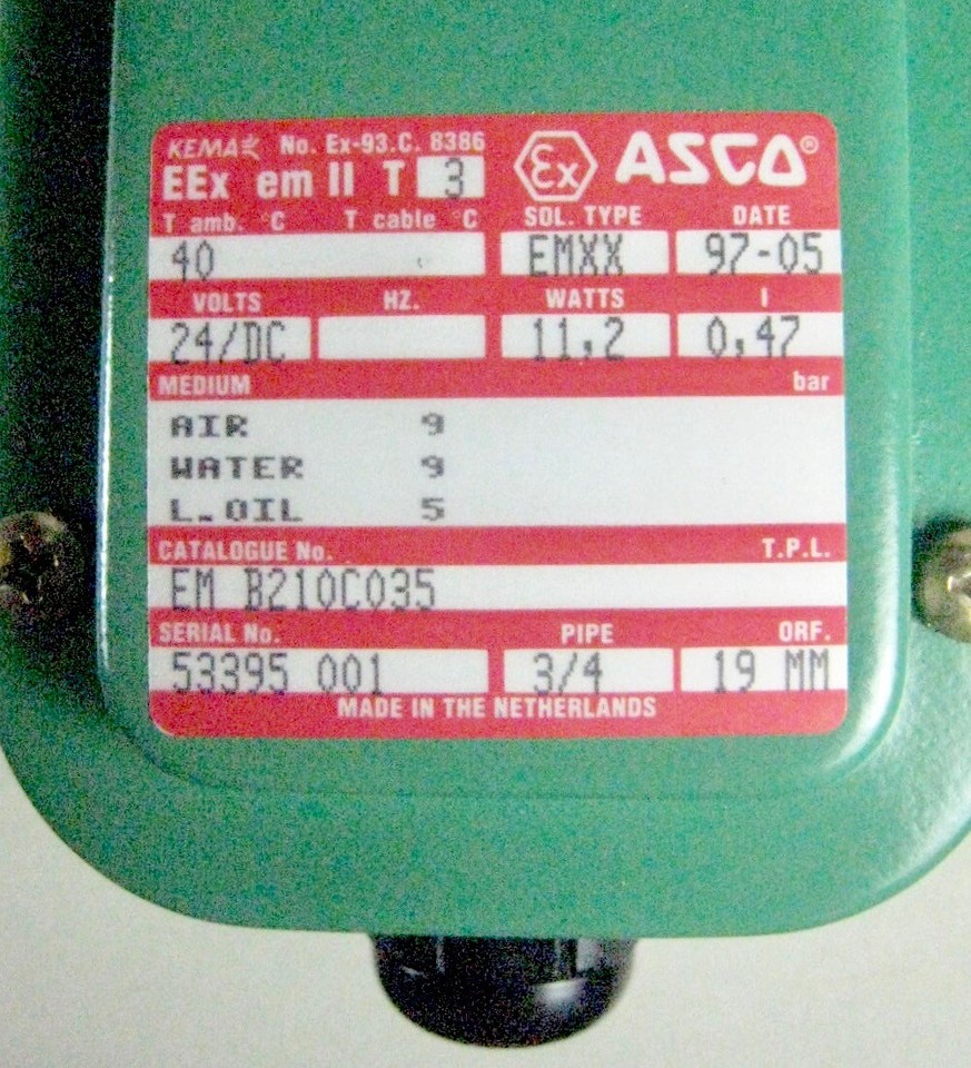 ASCO Catalogue No. EM B210C035 24VDC Solinoid Valve | eBay