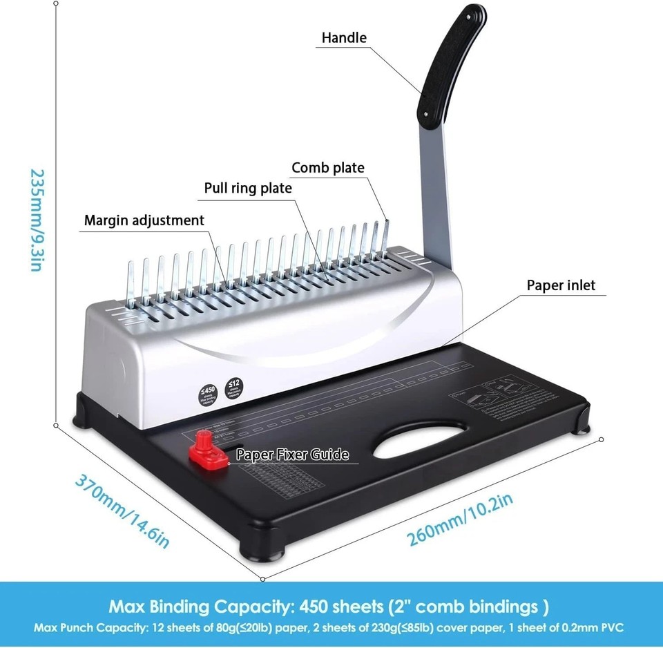 MAKEASY Binding Machine, 21-Hole, 450 Sheet, Paper Punch Binder with ...