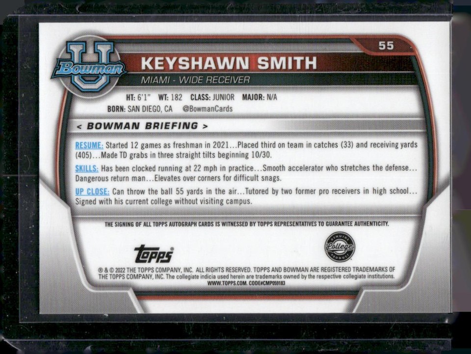 2022 Bowman U Autograph #55 Keyshawn Smith | eBay