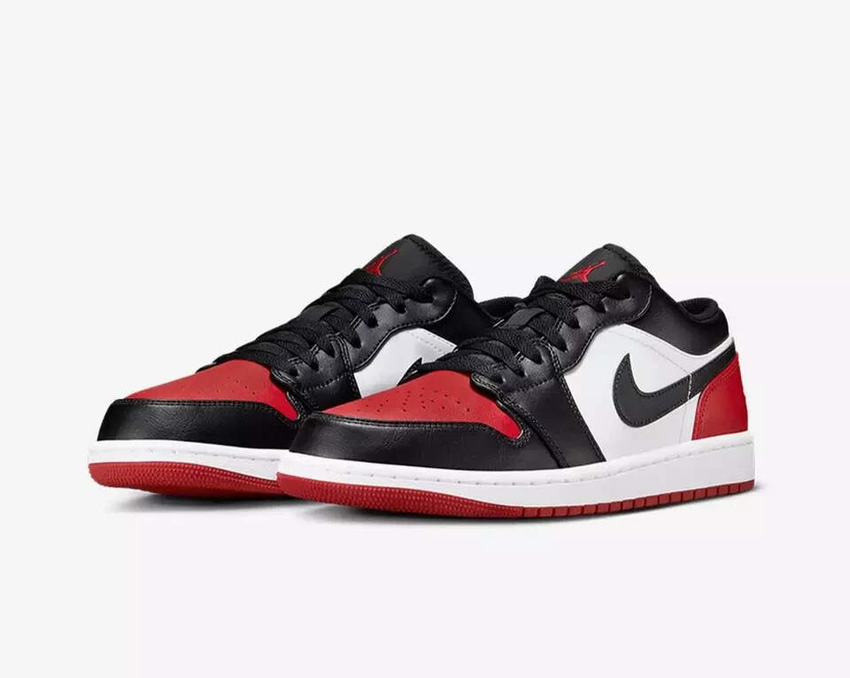 Nike Air Jordan 1 AJ1 Low Bred Toe Black Red White 553558-161 MEN'S ...