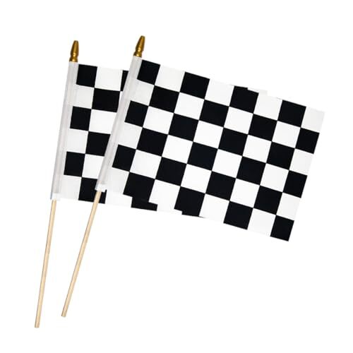 8×12 inch Checkered Flag, Black and White Racing Flag on Wood Stick - 2 ...