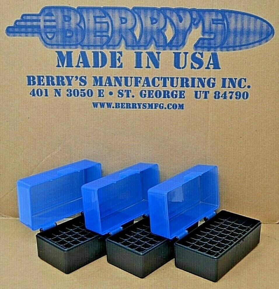 223 /.222 caliber NEW 50 ROUND PLASTIC AMMO BOXES (3-Pack BLUE / BLACK ...