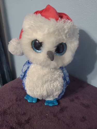 Ty Beanie Boos Icicles Owl 9" Medium Red Santa Hat Blue Glitter Eyes ...