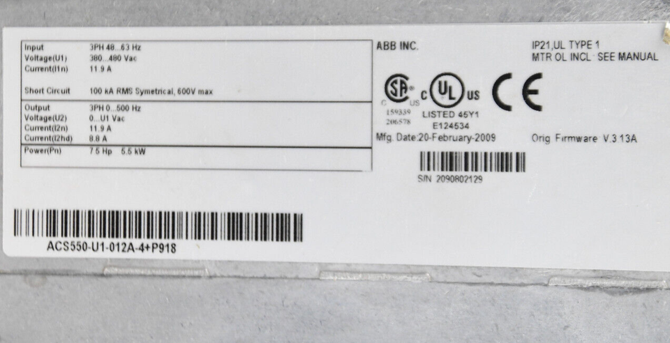 ACS550-U1-012A-4+P918 Goulds Pump 8.8A 480V 7.5HP ACS550 -SA | eBay