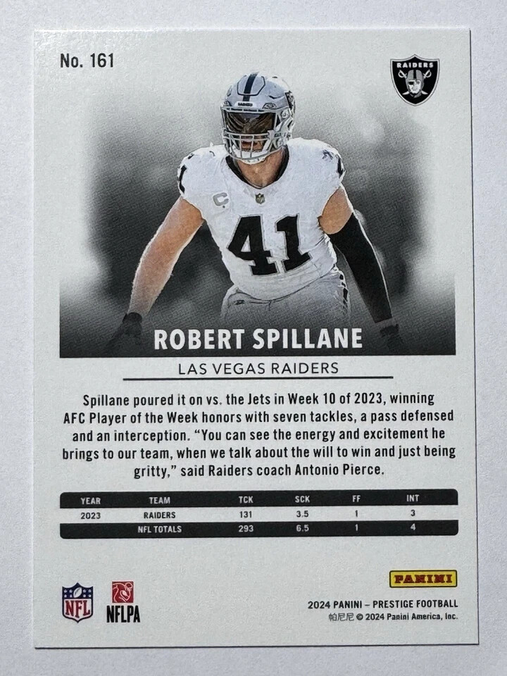 ROBERT SPILLANE Las Vegas Raiders 2024 Panini Prestige Football Card ...