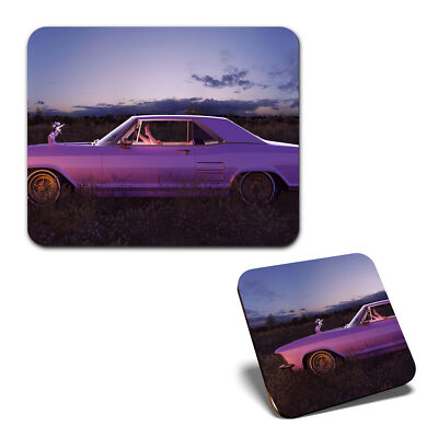 1 Mouse Mat & 1 Square Coaster Classic American Muscle Car Desert USA ...