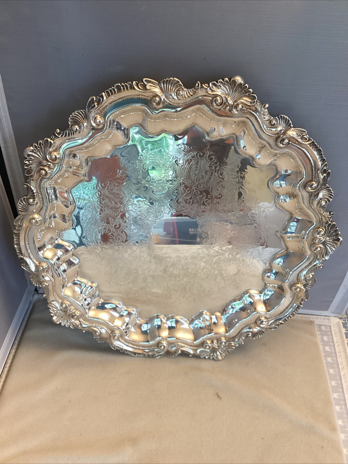 Chippendale by Wallace Footed Silverplate 12 Inch Round Tray X109 | eBay