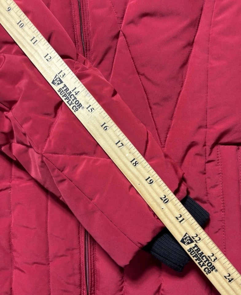 Larry Levine Down Puffer Jacket Size Small Red Quilted Fleece Lined ...