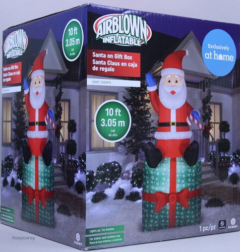 Gemmy Christmas 10 ft Giant Santa on Gift Box Airblown Inflatable for ...