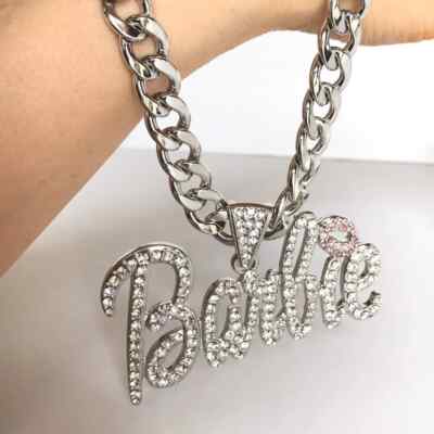 Barbie Women Silver Plated Iced Cubic Zirconia Charm & Cuban Chain ...