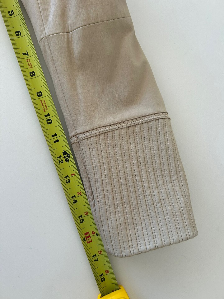 St. John Ribbed Leather Moto Racer Jacket 6 Button Front Lamb Beige J ...