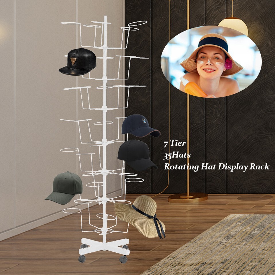 7-Tier Rotating Hat Cap Display Rack - Durable Metal Stand for Retail ...