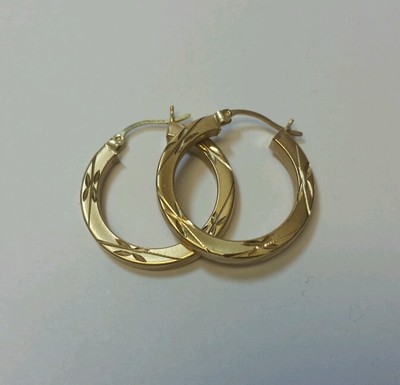 14K YELLOW GOLD LOOP EARRINGS WITH MATTE COLOR AND ETCHED DESIGN 2.8 ...