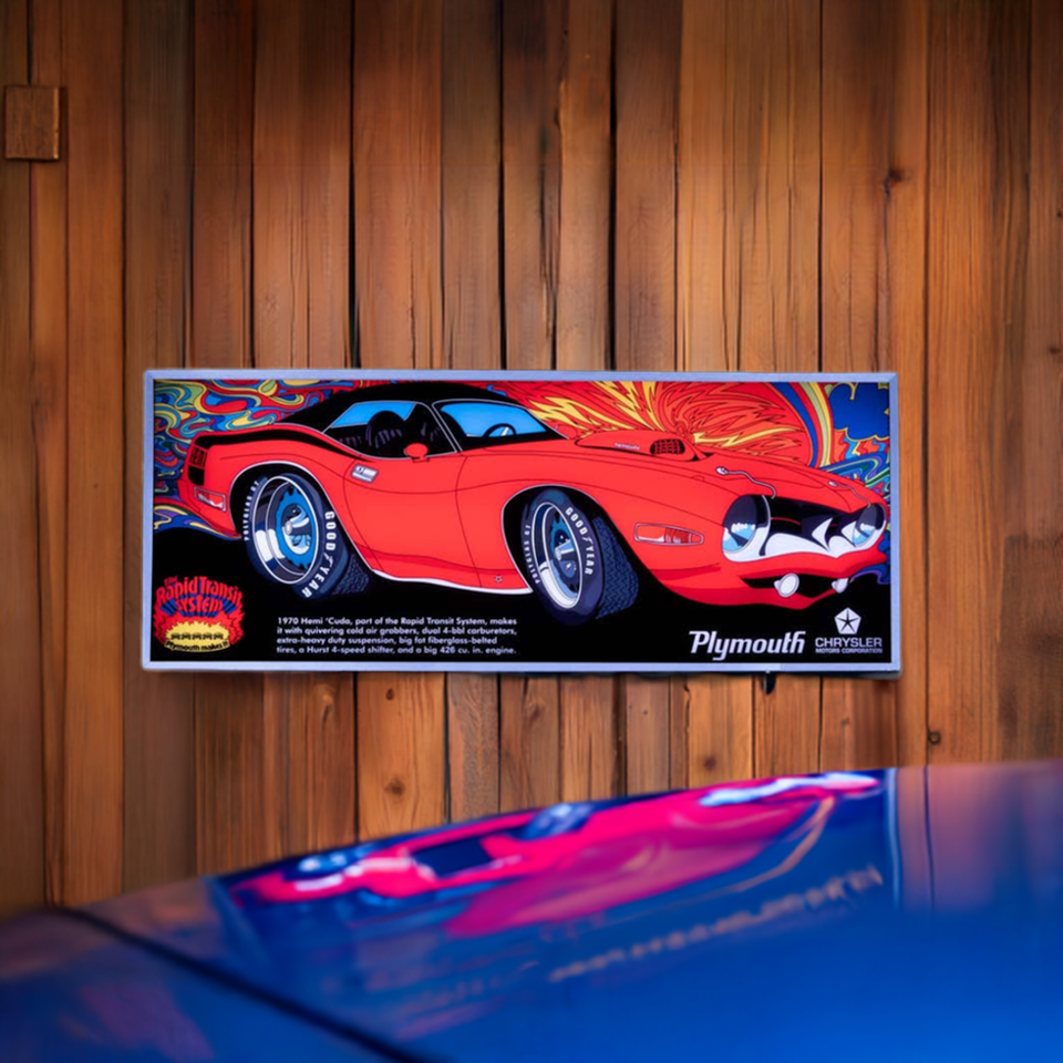 Plymouth HEMI Cuda LED Backlit Sign – Barracuda Rapid Transit Garage ...