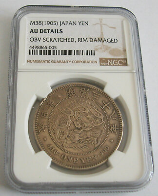 Japan-Silver Yen M 38 (1905) -NGC -AU Details-Obv- Scratched,Rim Damaged | eBay