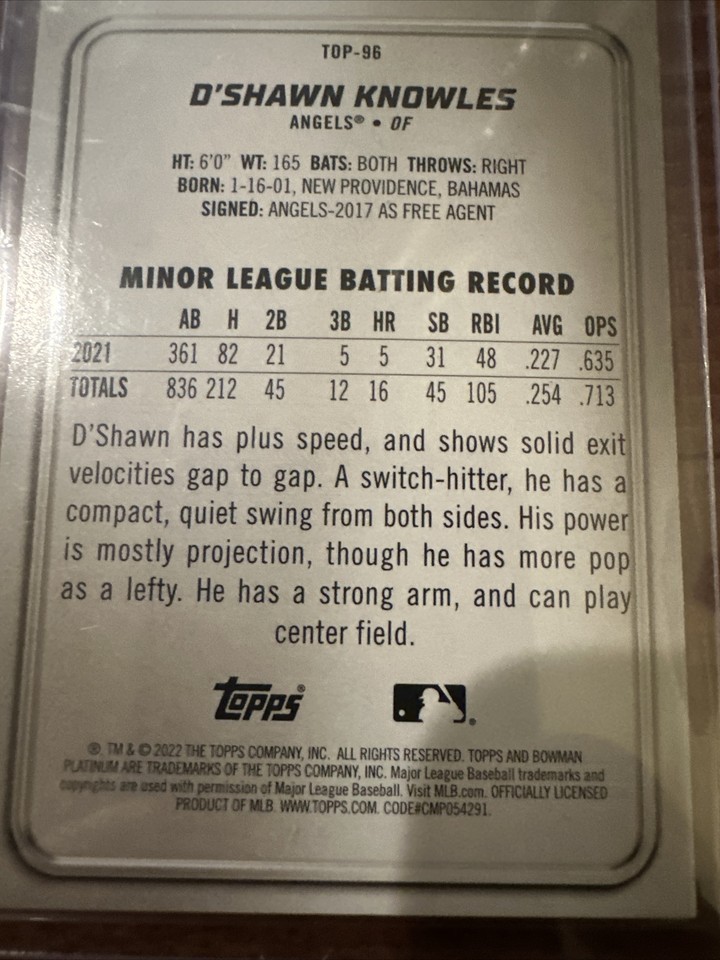 2022 Bowman Platinum D'Shawn Knowles Green Icy Foil /92/99 | eBay